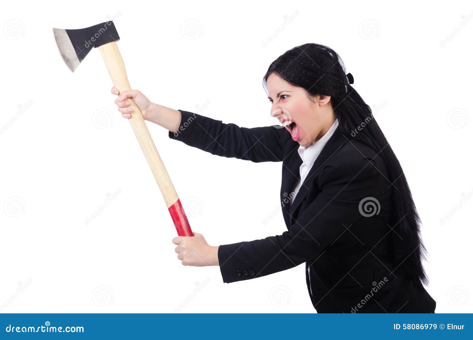 Businesswoman with Axe Isolated on White Stock Image - Image of looking ...