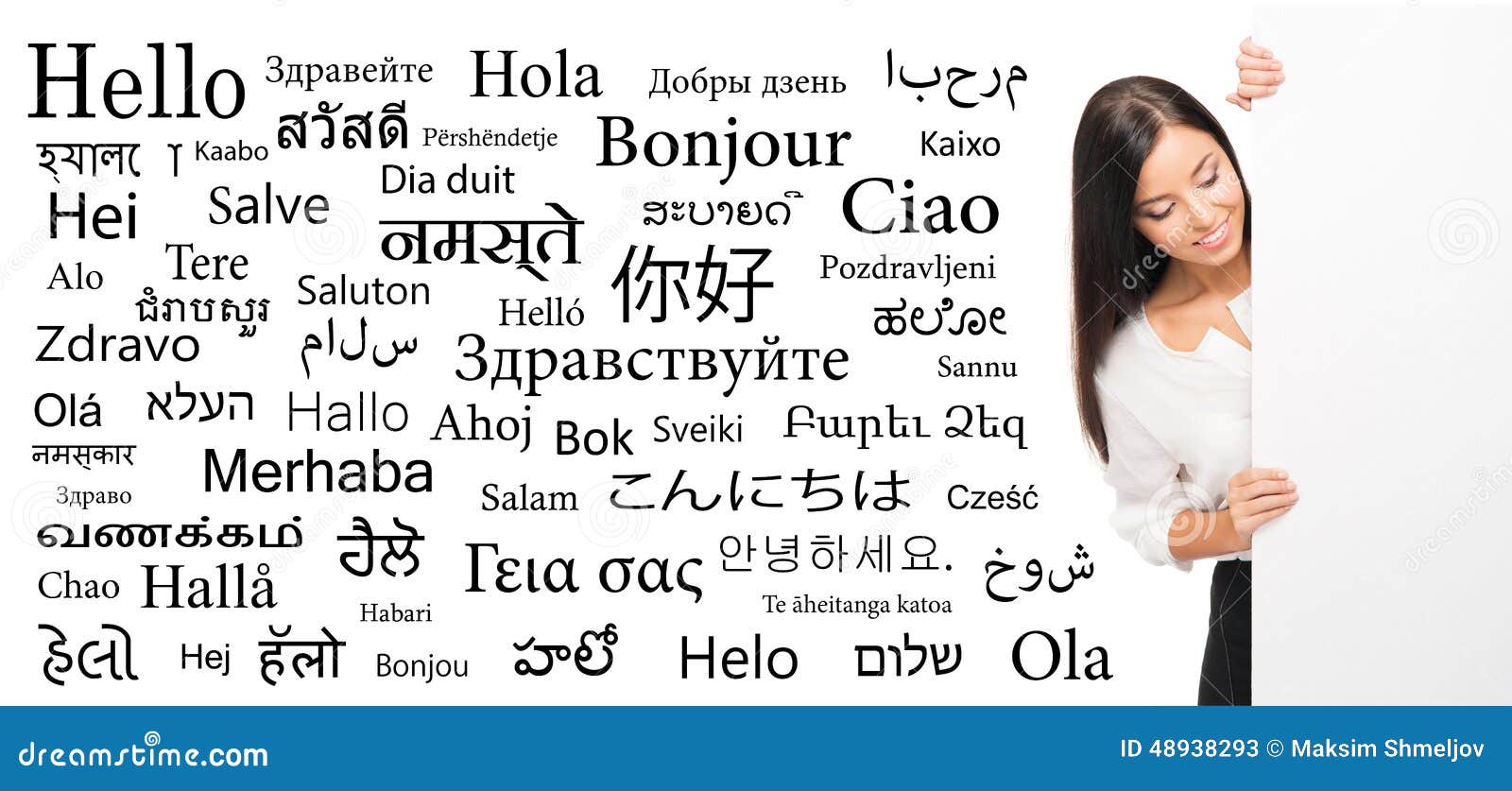 Businesswoman on a Background of Different Languages Stock Image ...