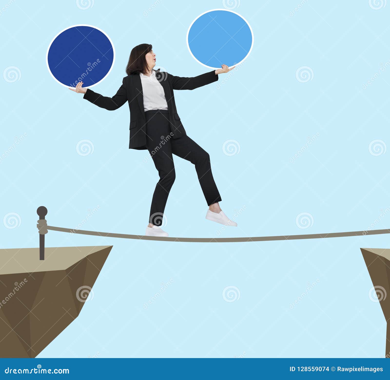 Businesswoman Balancing on a Rope Stock Illustration - Illustration of ...