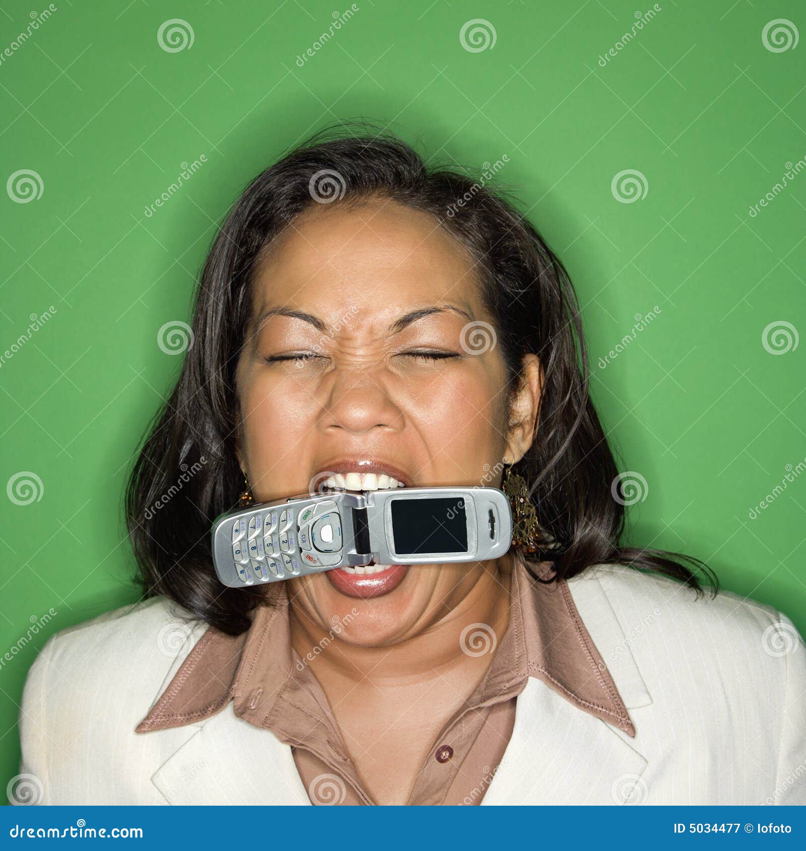 Businesswoman Biting Cellphone. Stock Image - Image of background ...