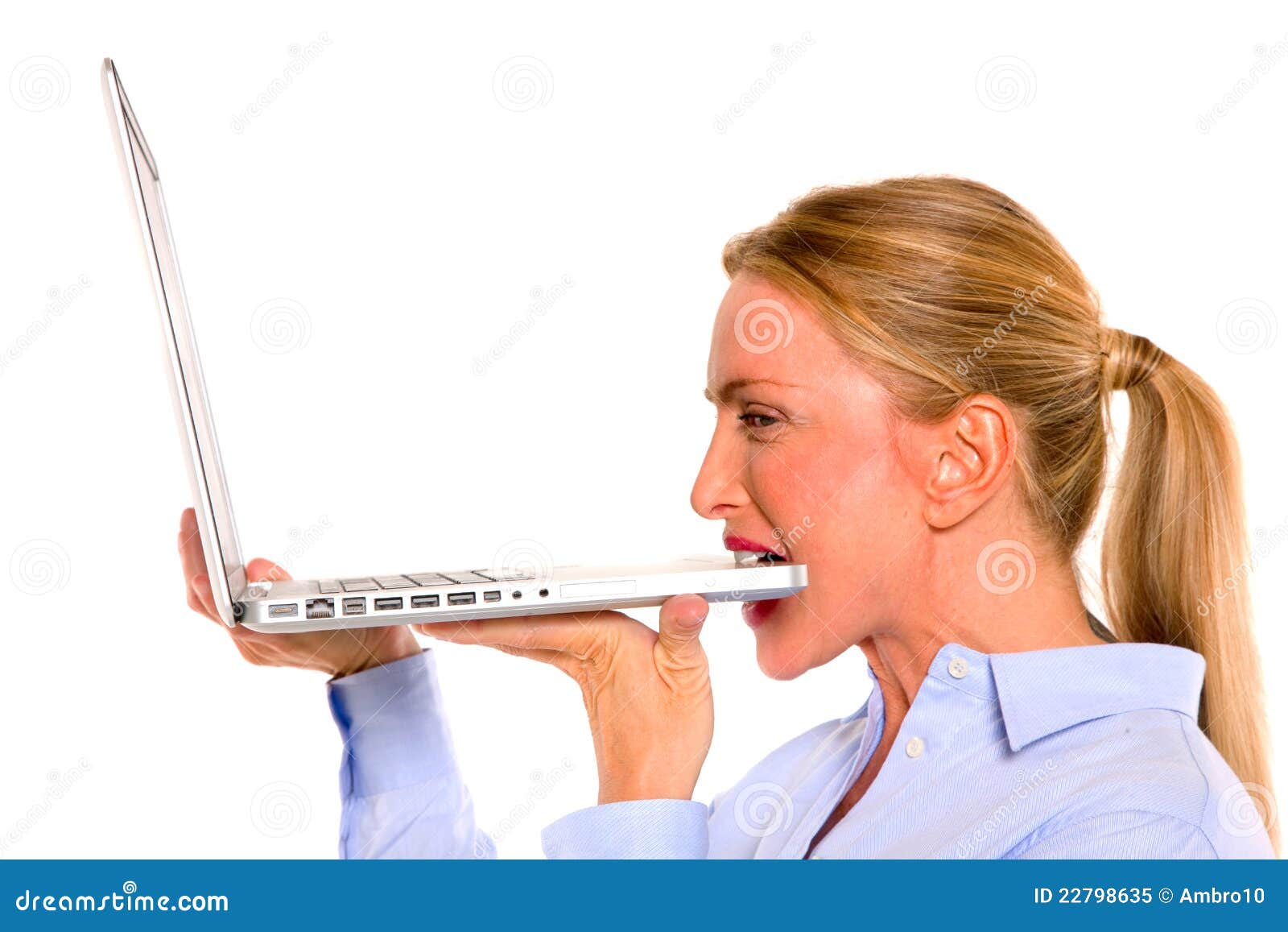 Businesswoman Biting a Computer Stock Image - Image of business ...