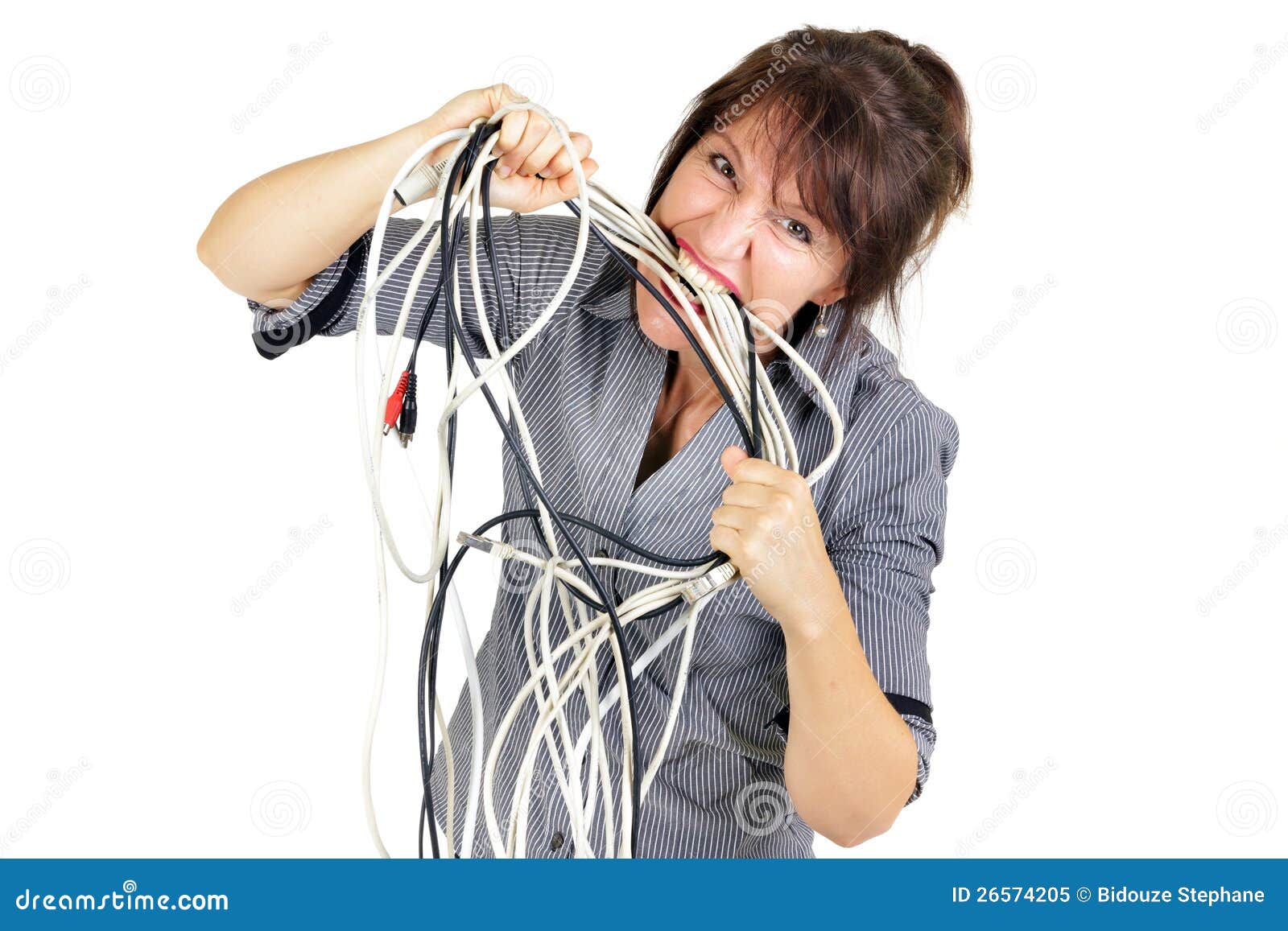 Businesswoman biting wires stock image. Image of crazy - 26574205