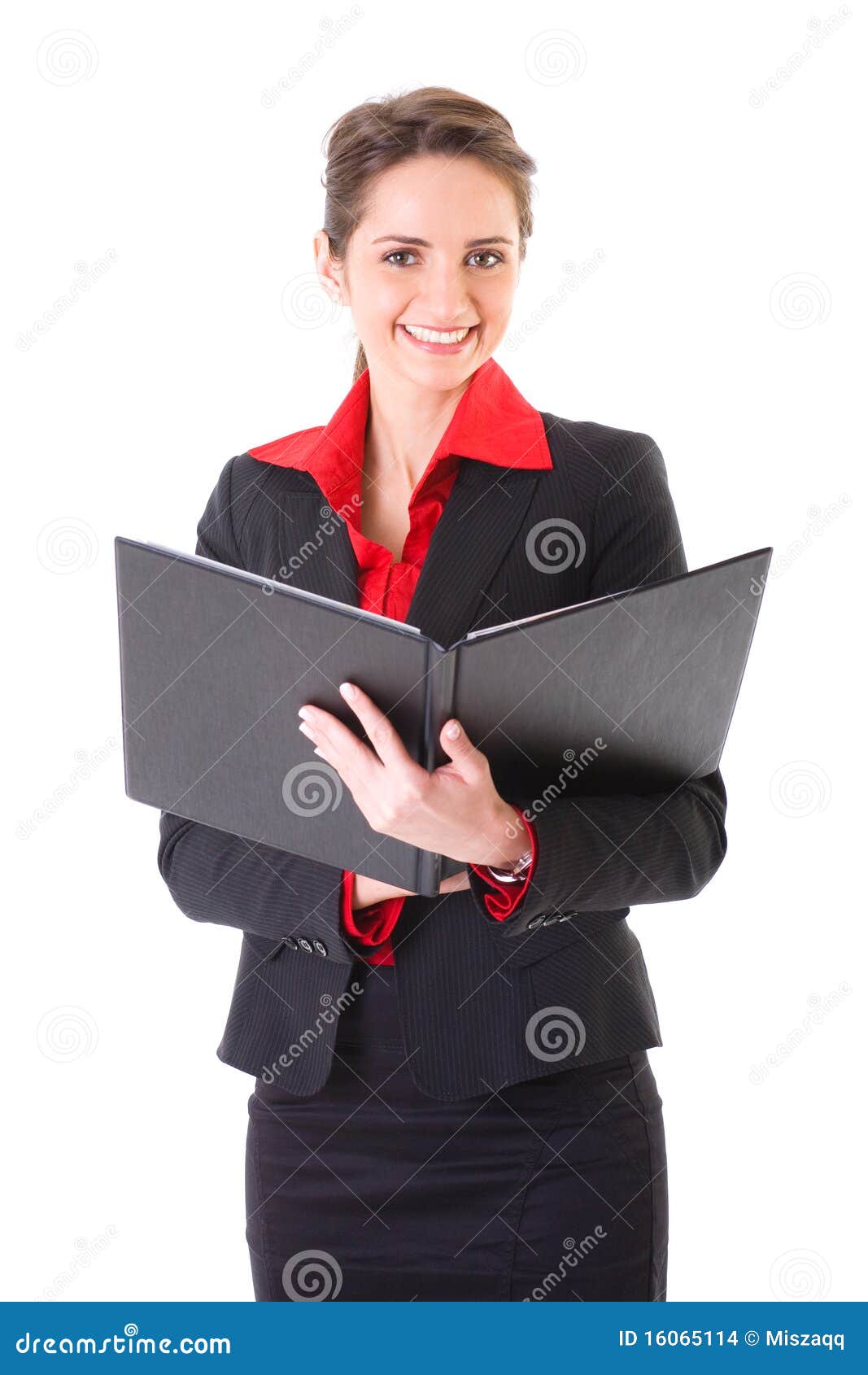 Businesswoman with Black Open Folder, Isolated Stock Photo - Image of ...