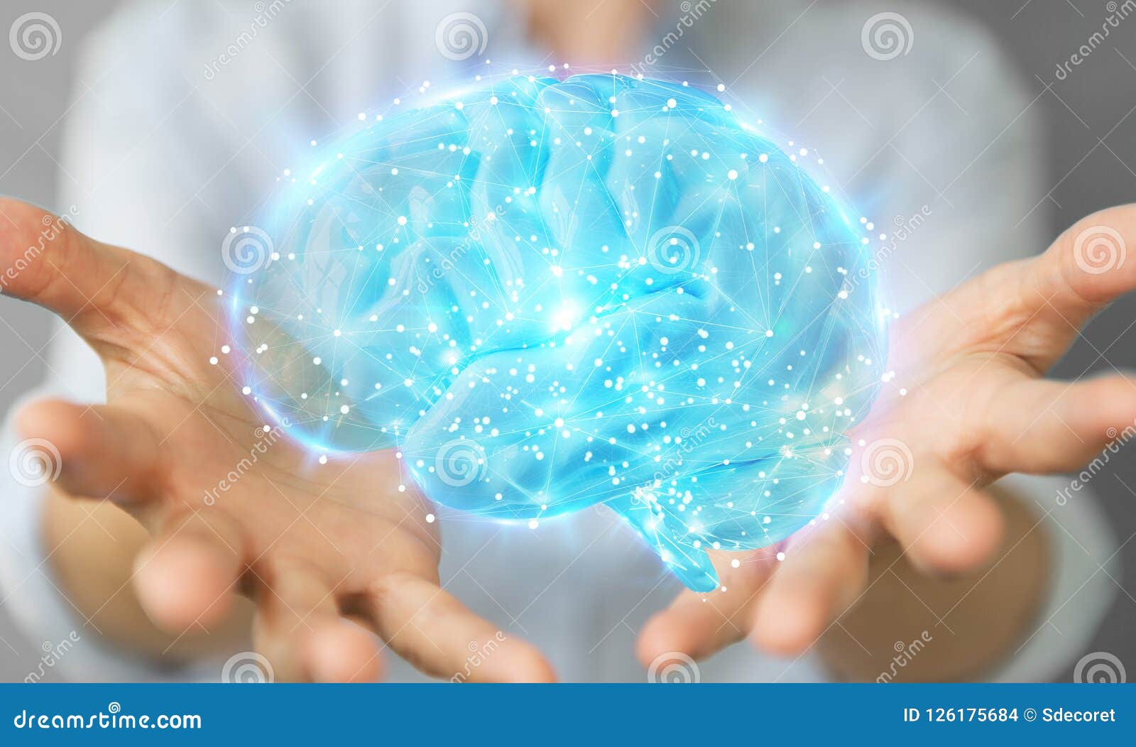 Businesswoman Using Digital 3D Projection of a Human Brain 3D Re Stock ...