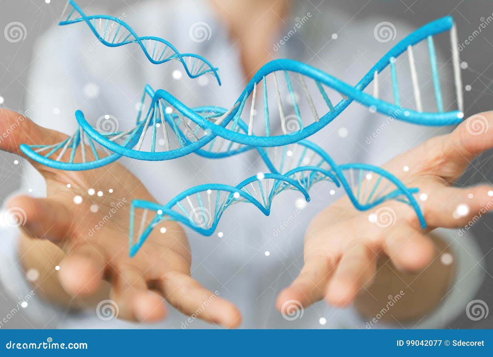 Businesswoman Using Modern DNA Structure 3D Rendering Stock ...