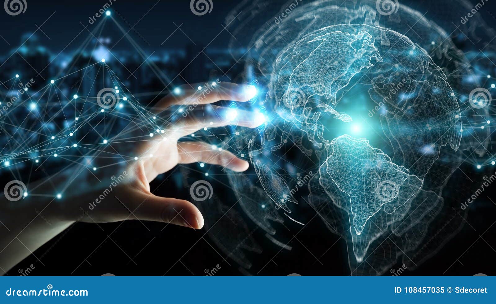 Businesswoman Using USA World Map Interface 3D Rendering Stock ...