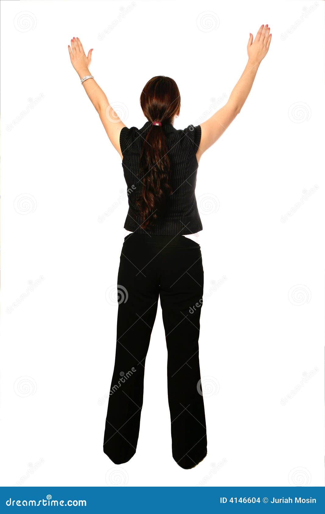 Businesswoman with Both Arms Raise Up Stock Photo - Image of business ...