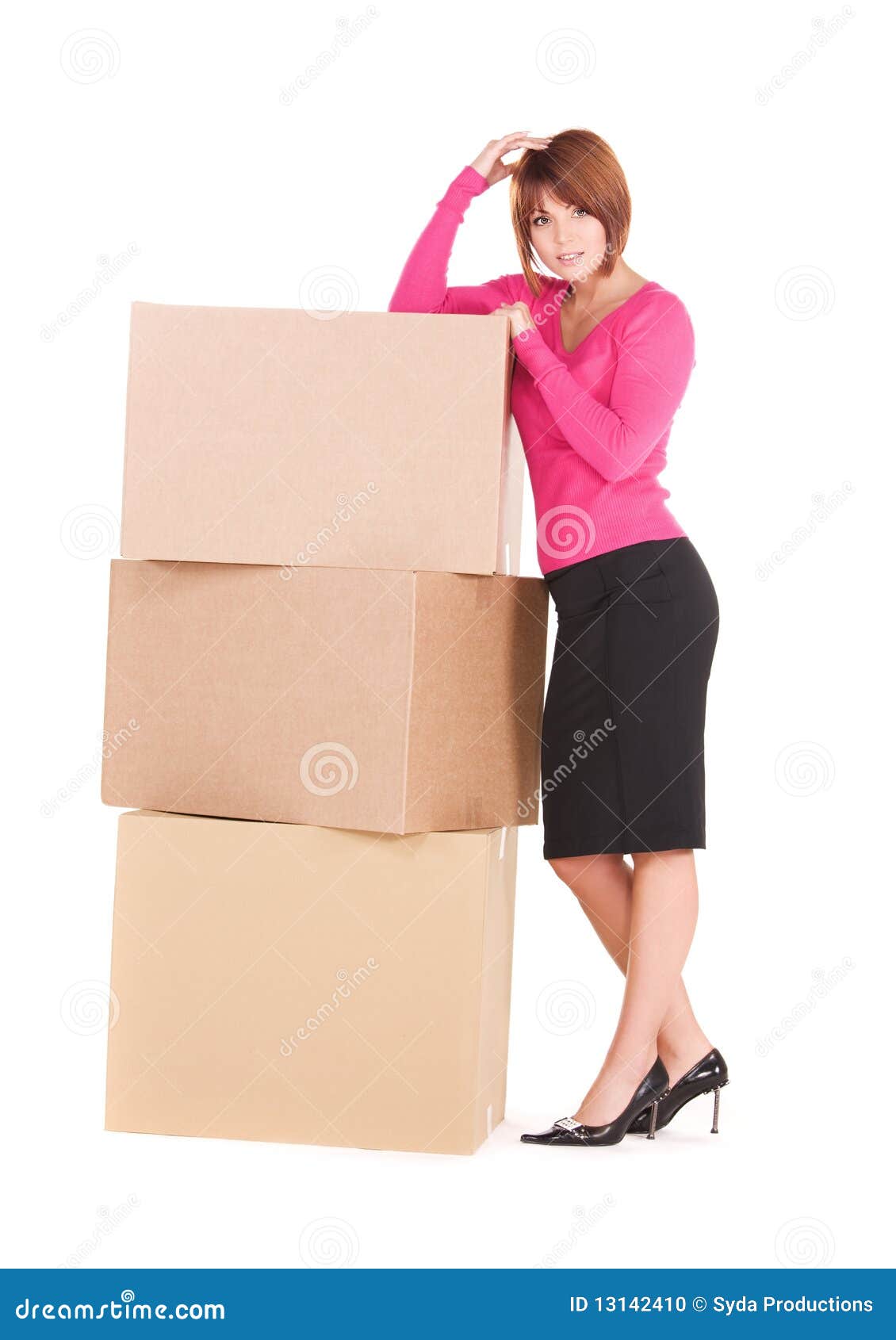 Businesswoman with boxes stock photo. Image of attractive - 13142410