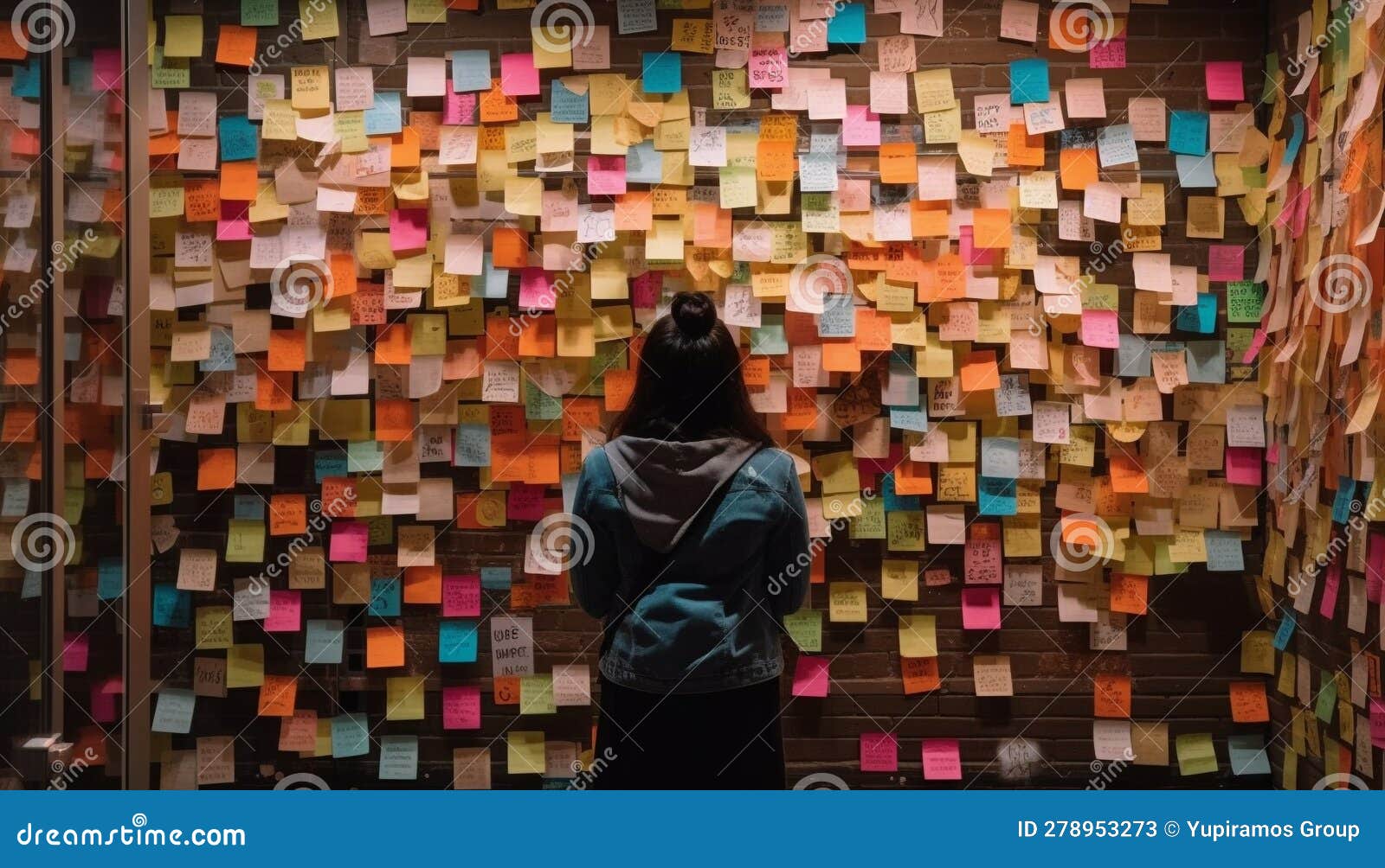 The Businesswoman Brainstormed Ideas on Multi Colored Adhesive Notes ...