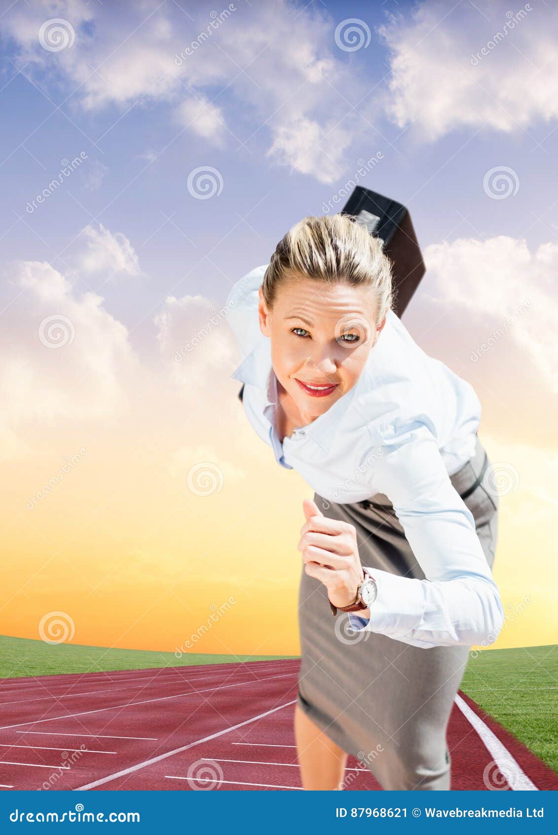 Businesswoman with Briefcase Running on Race Track Stock Image - Image ...