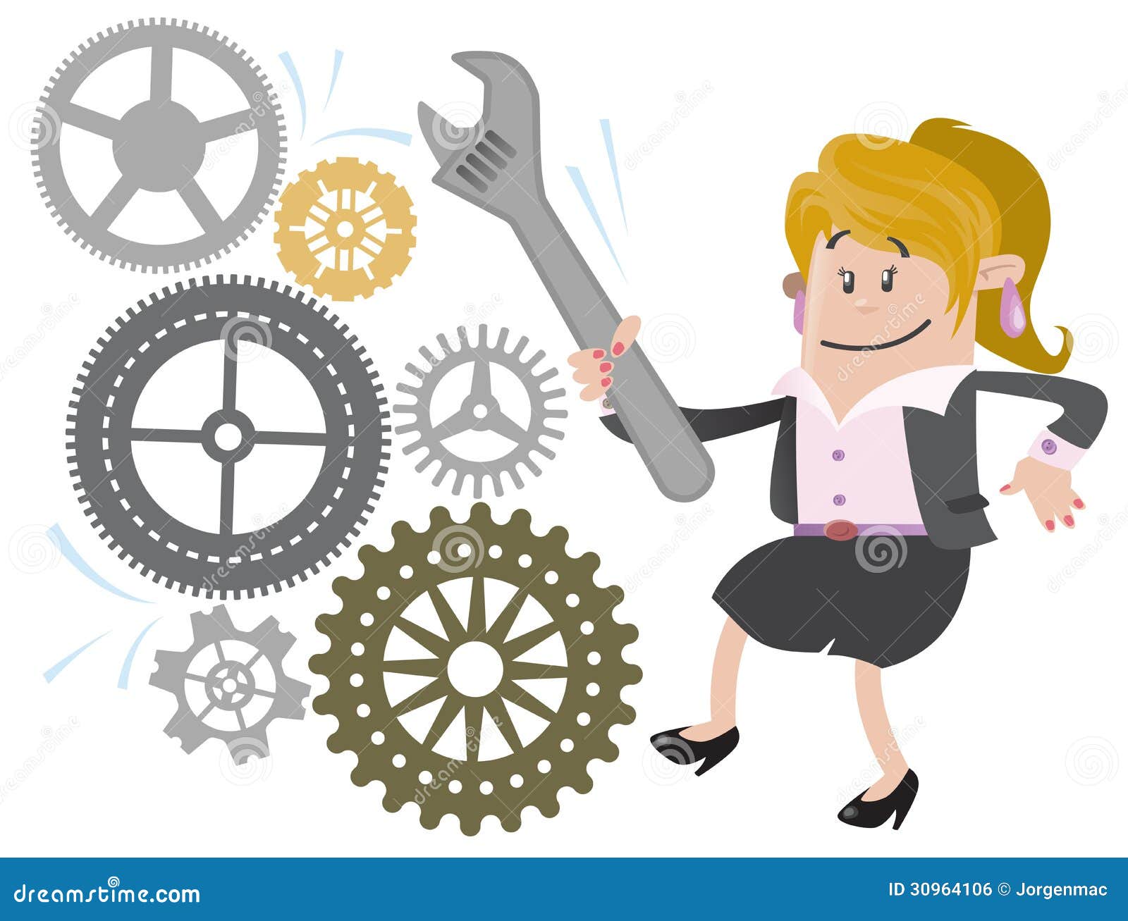 Businesswoman Buddy Fixes the Machine Stock Vector - Illustration of ...