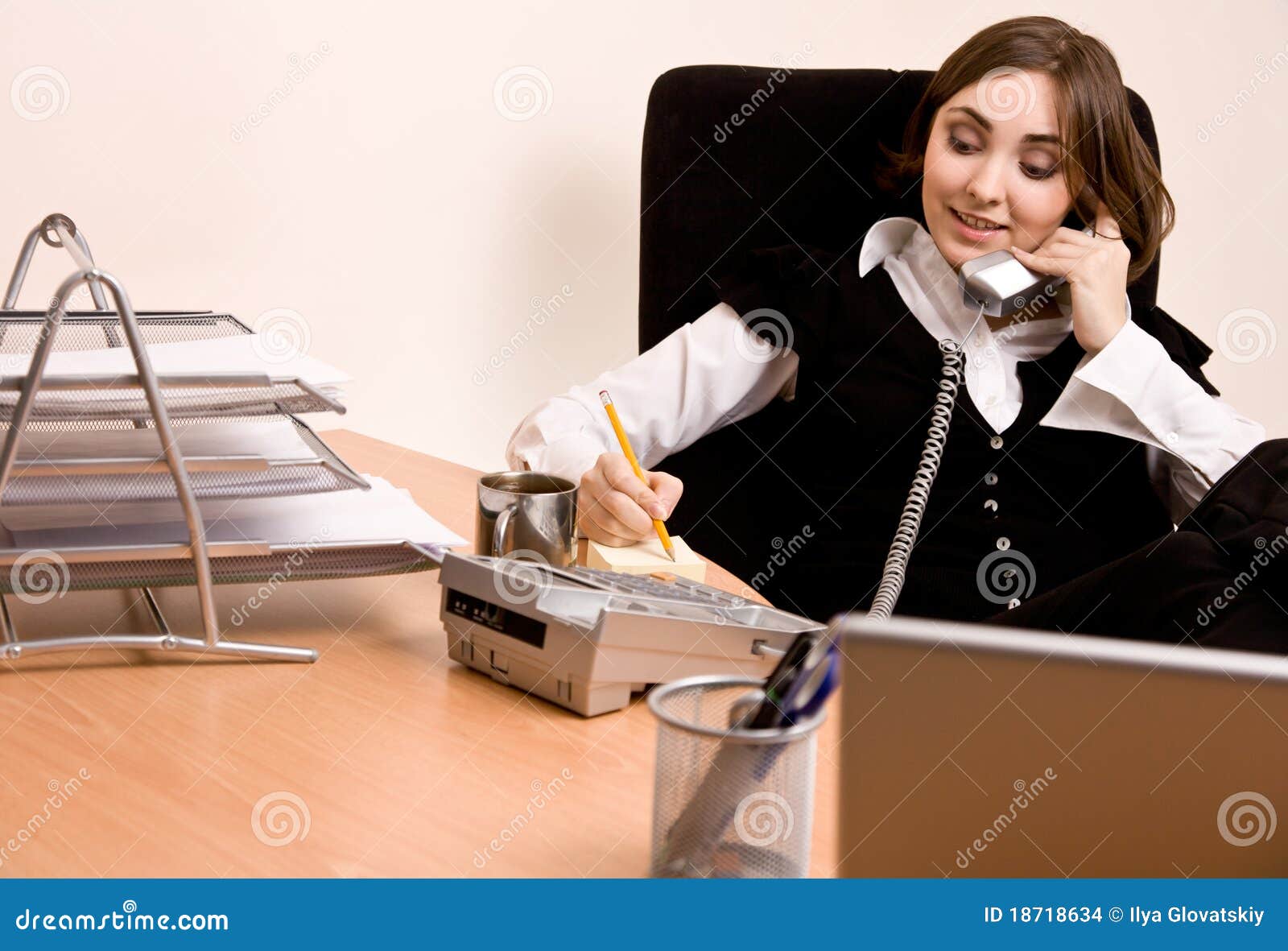 Businesswoman Calling by Phone at Office Stock Photo - Image of person ...