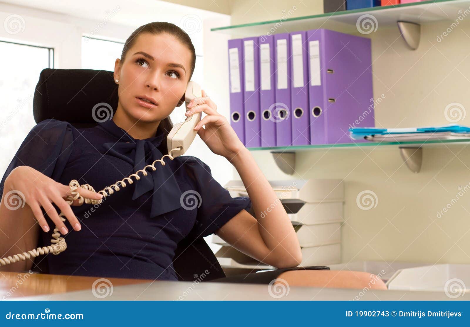 Businesswoman Calling by Phone in Office Stock Image - Image of happy ...