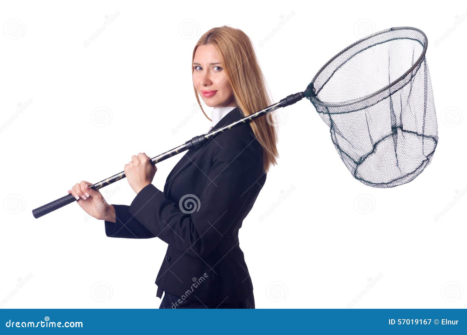 Businesswoman with Catching Net on the White Stock Image - Image of ...