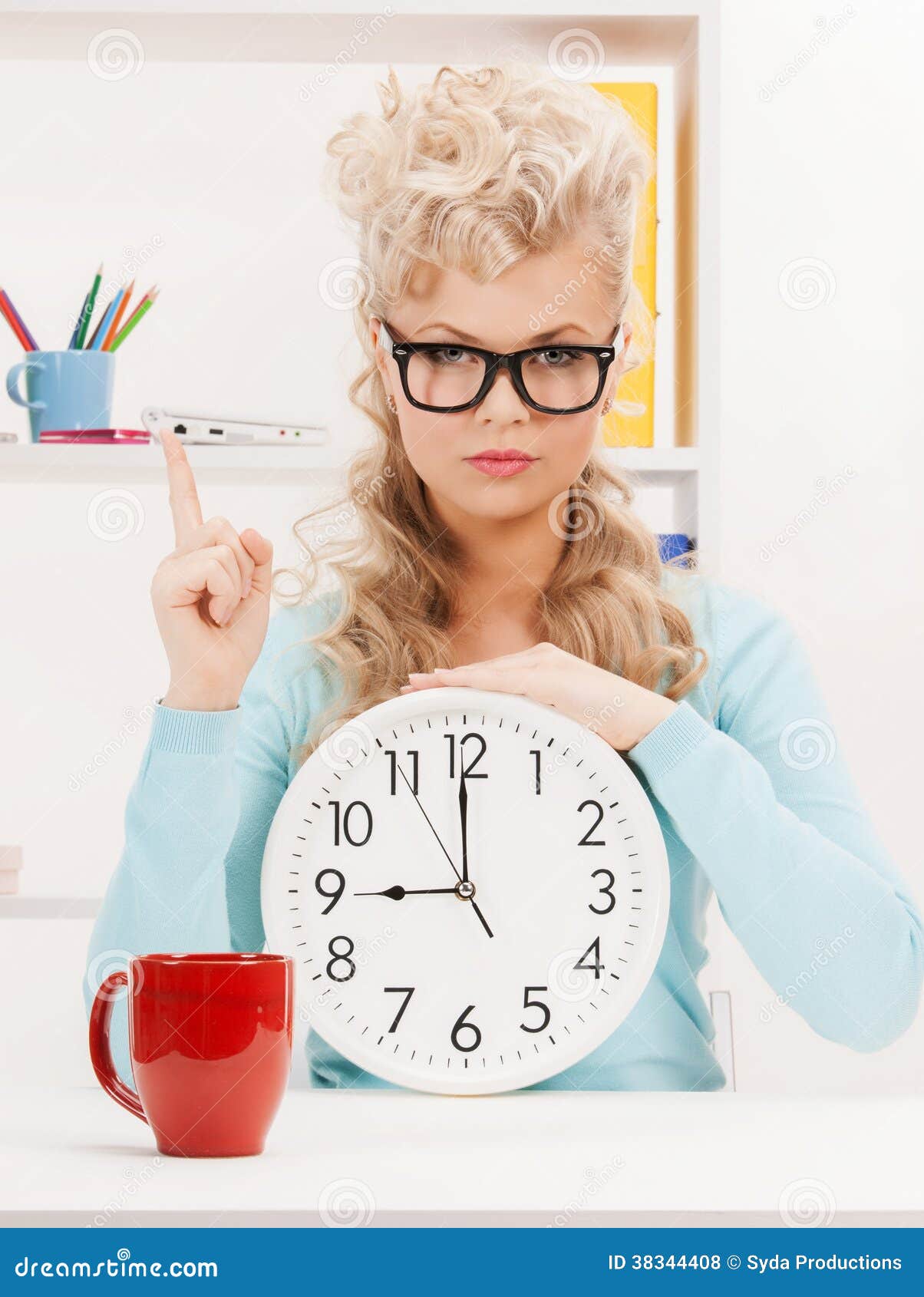 Businesswoman with Clock and Finger Up Stock Photo - Image of people ...