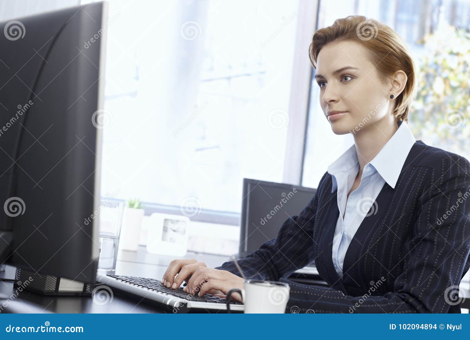 Businesswoman with Computer Stock Photo - Image of elegance ...
