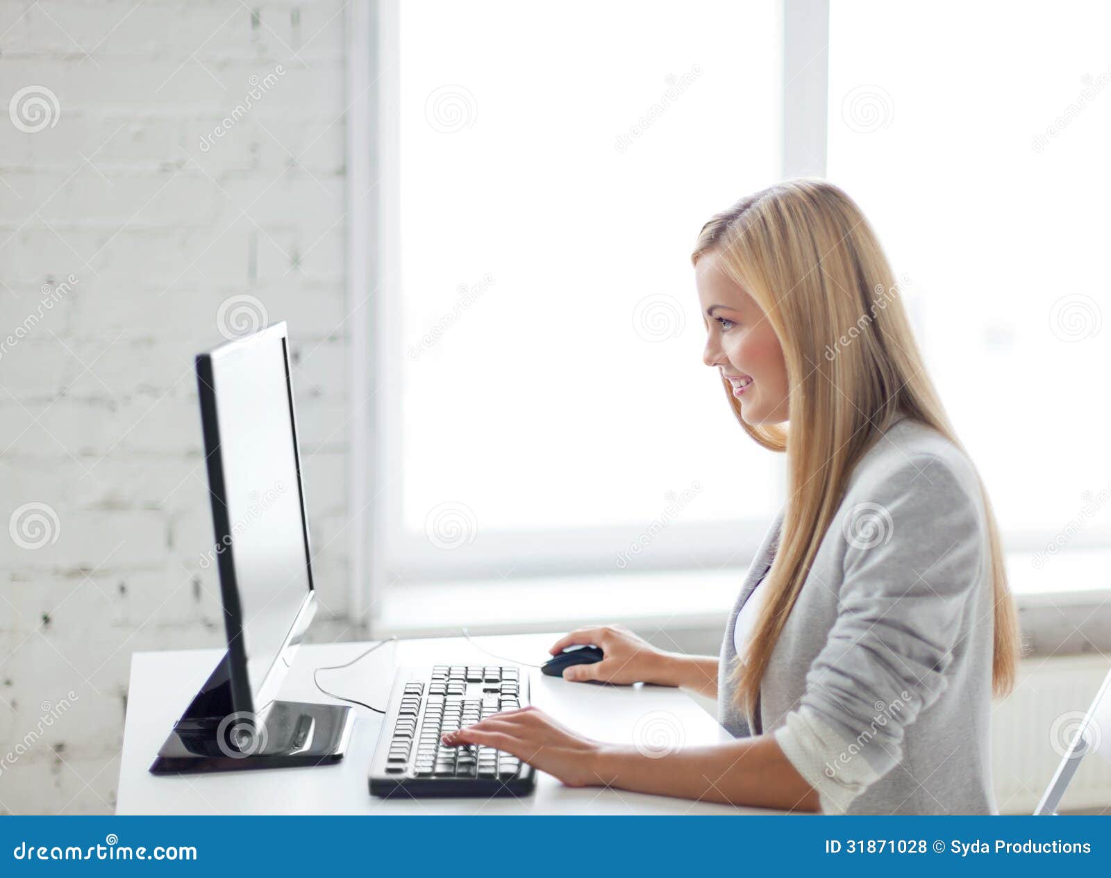 Businesswoman with Computer in Office Stock Photo - Image of european ...