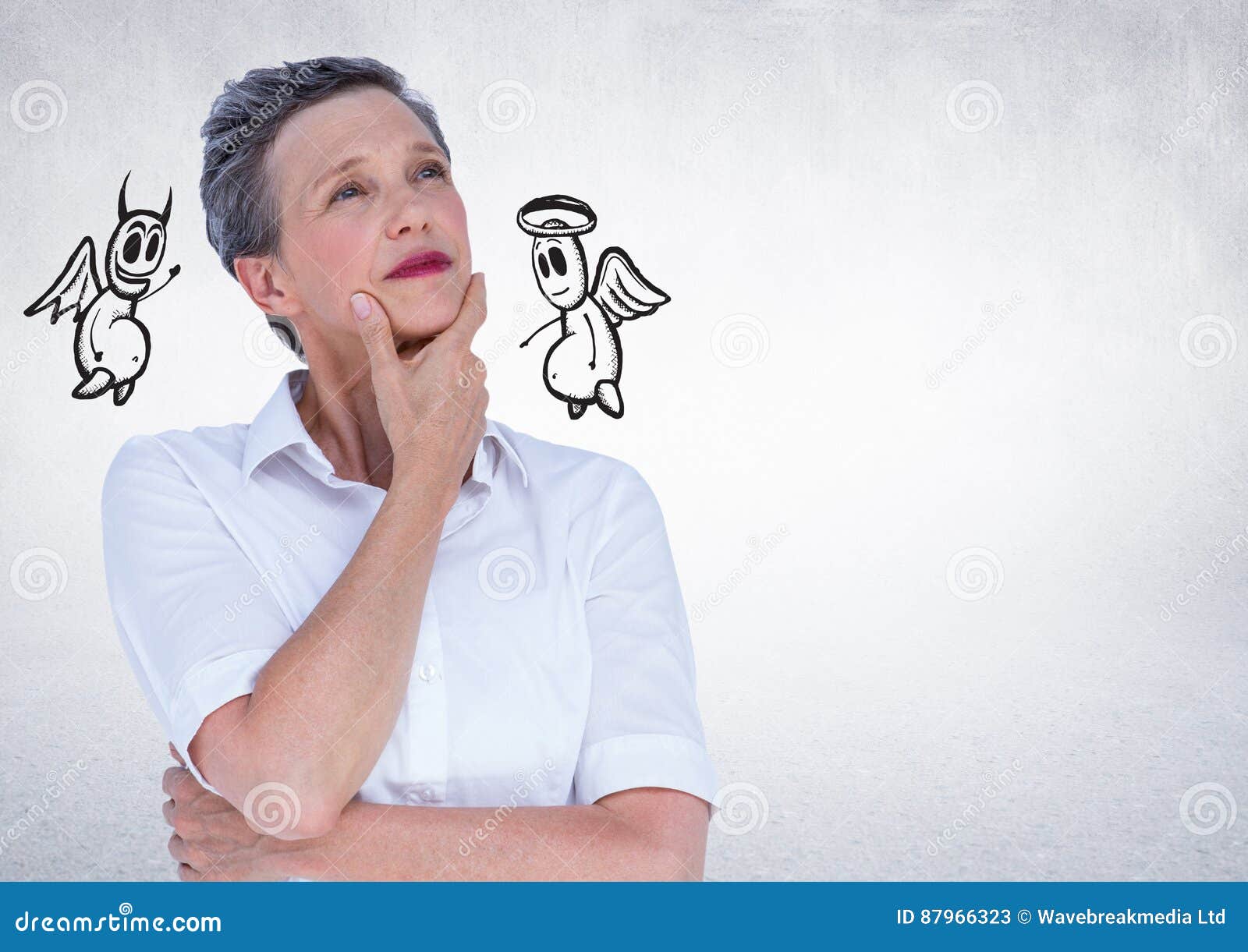 Businesswoman Confused between the Good and Bad Conscience Stock Image ...