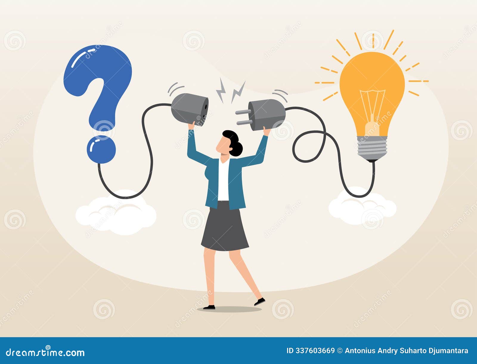 Businesswoman Connect Question Mark with Lightbulb Solution Stock ...