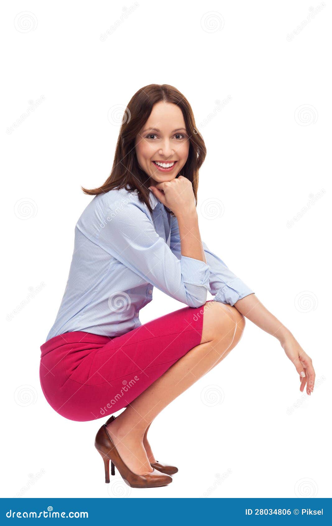 Businesswoman crouching stock photo. Image of smile, beautiful - 28034806