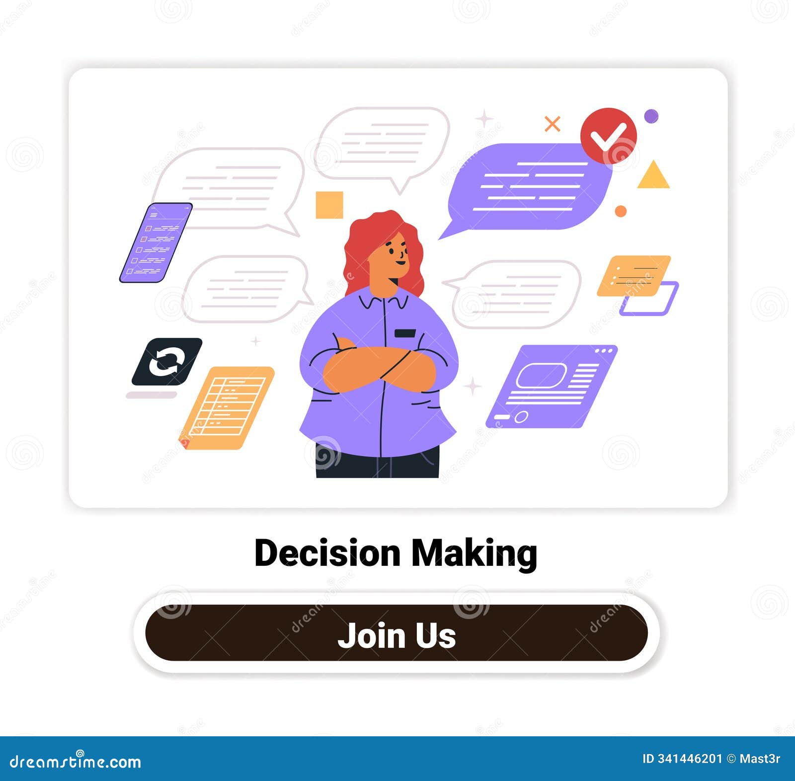 Businesswoman Decision Making Surrounded by Speech Bubbles Documents ...