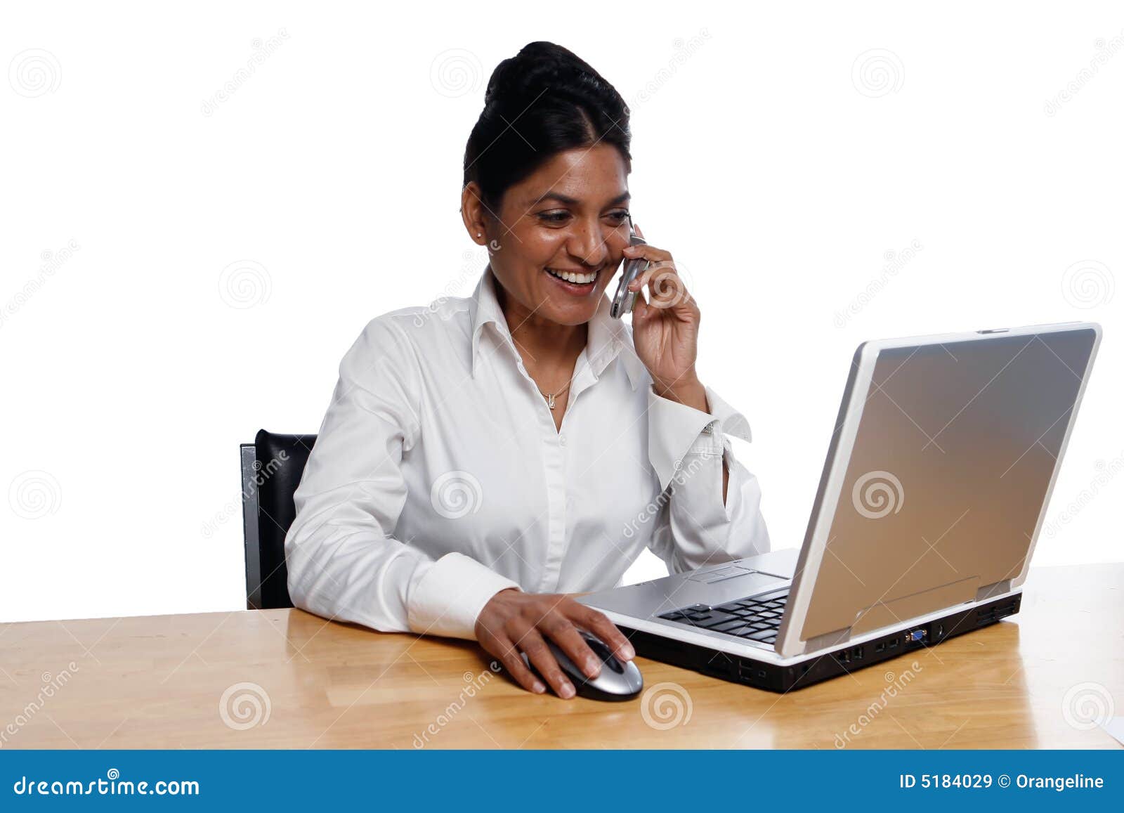Businesswoman at Desk Multitasking Stock Image - Image of woman ...