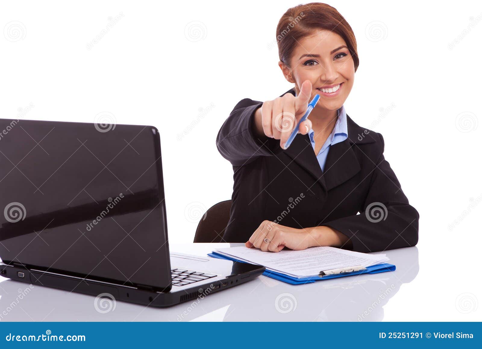 Businesswoman at Desk Pointing Stock Image - Image of people, beauty ...