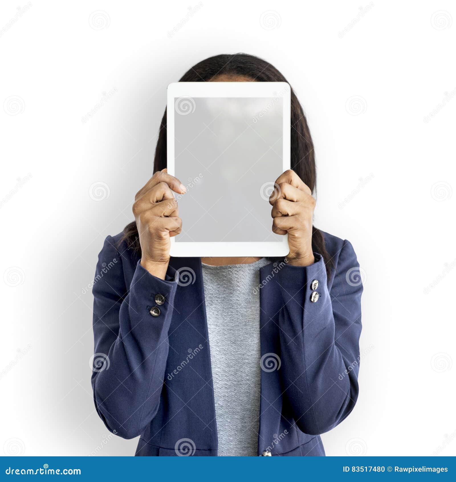 Businesswoman Digital Tablet Face Covered Copy Space Technology Stock ...