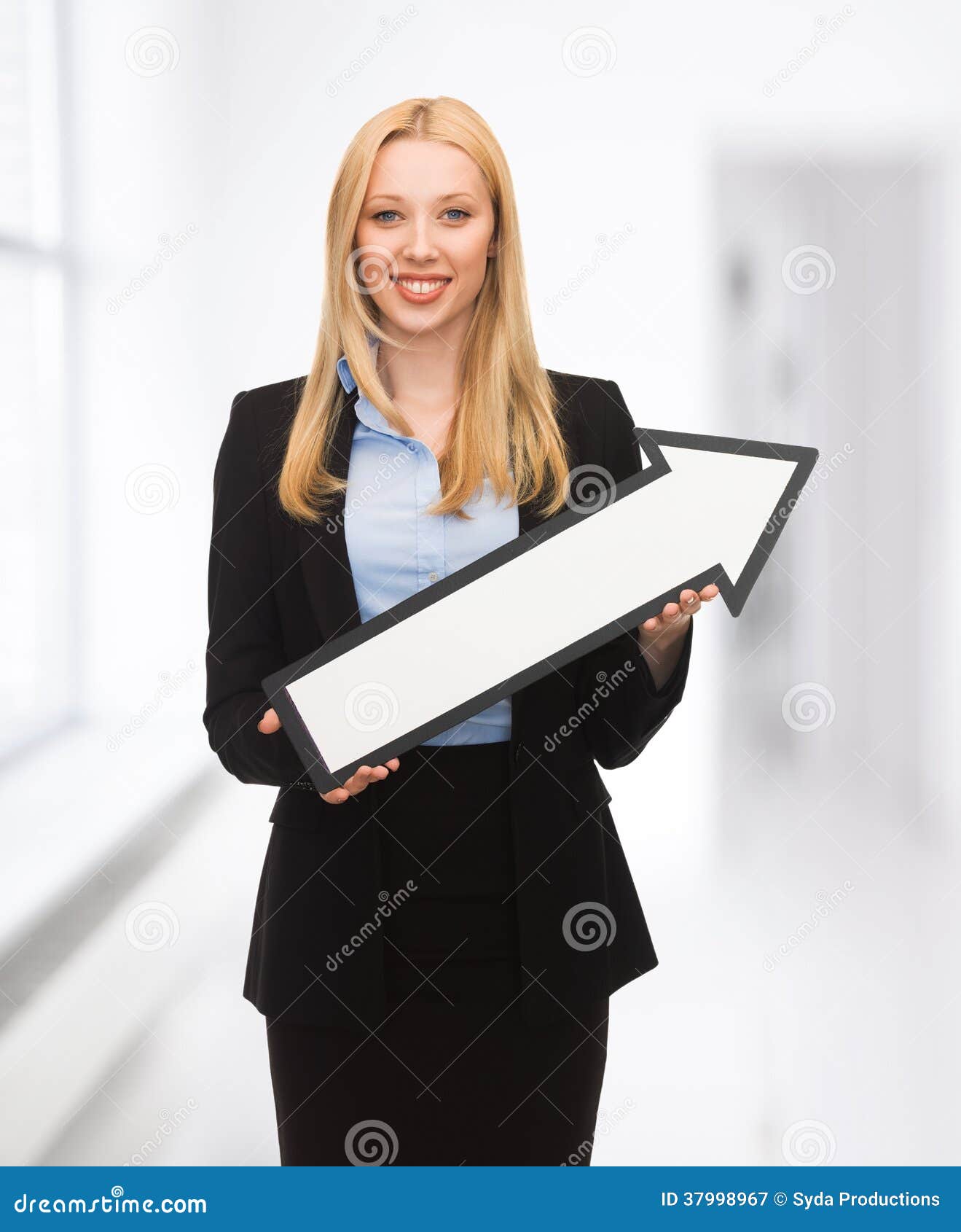 Businesswoman with Direction Arrow Sign Stock Image - Image of agent ...