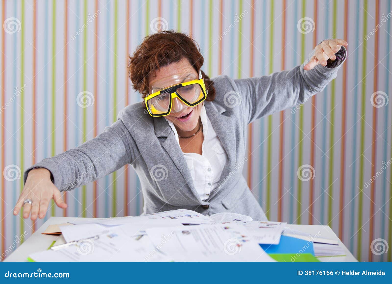 Businesswoman Diving in Her Work Stock Photo - Image of pretty ...