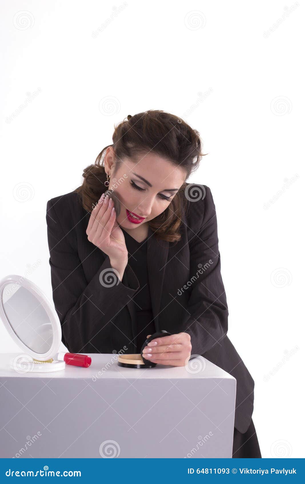 Businesswoman Doing Makeup at the Workplace Stock Image - Image of ...