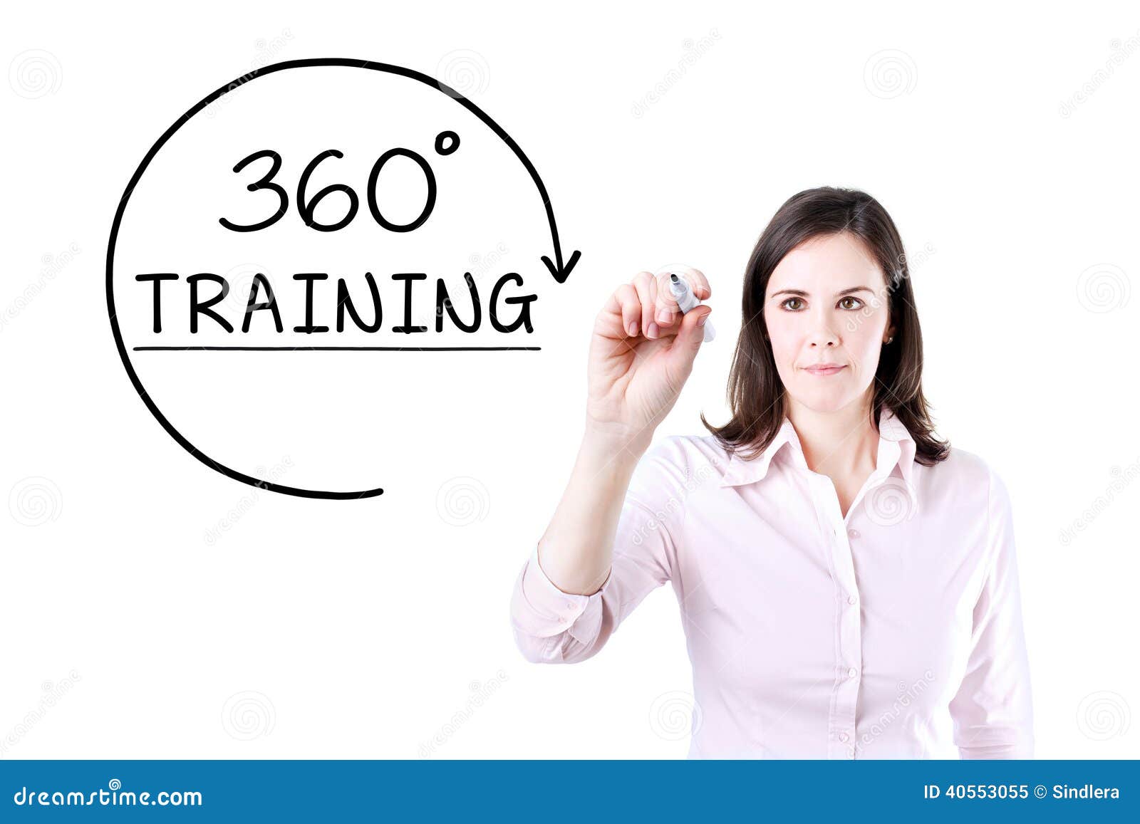 Businesswoman Drawing a 360 Degrees Training Concept on the Virtual ...