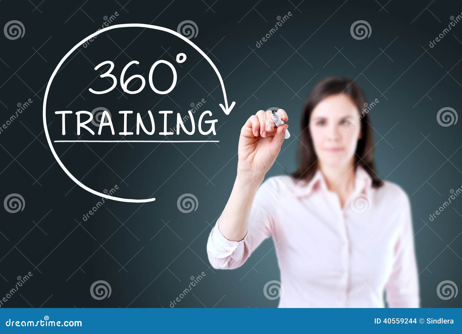 Businesswoman Drawing A 360 Degrees Training Concept On The Virtual ...