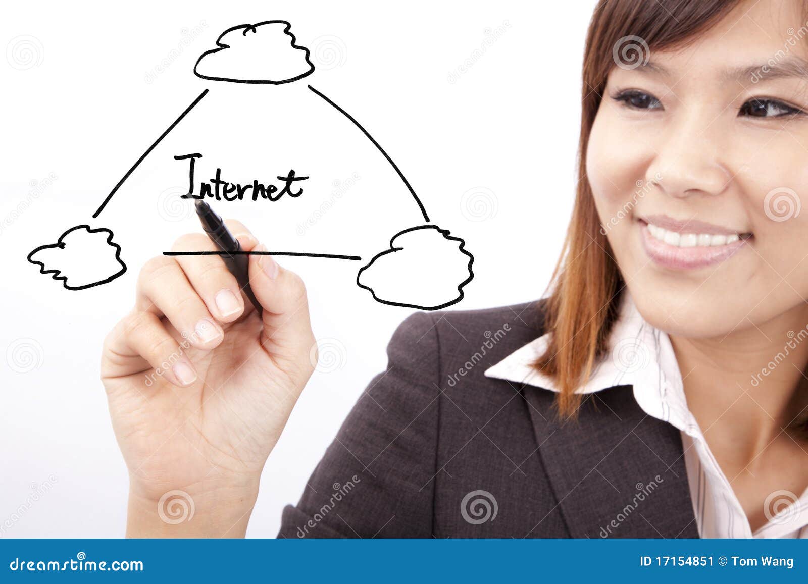 Businesswoman Drawing Internet Cloud Stock Image - Image of computing ...