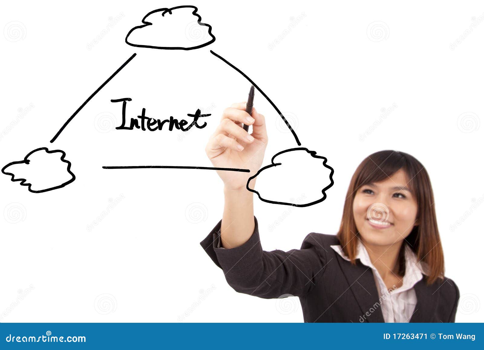 Businesswoman Drawing a Internet Cloud Stock Image - Image of confident ...