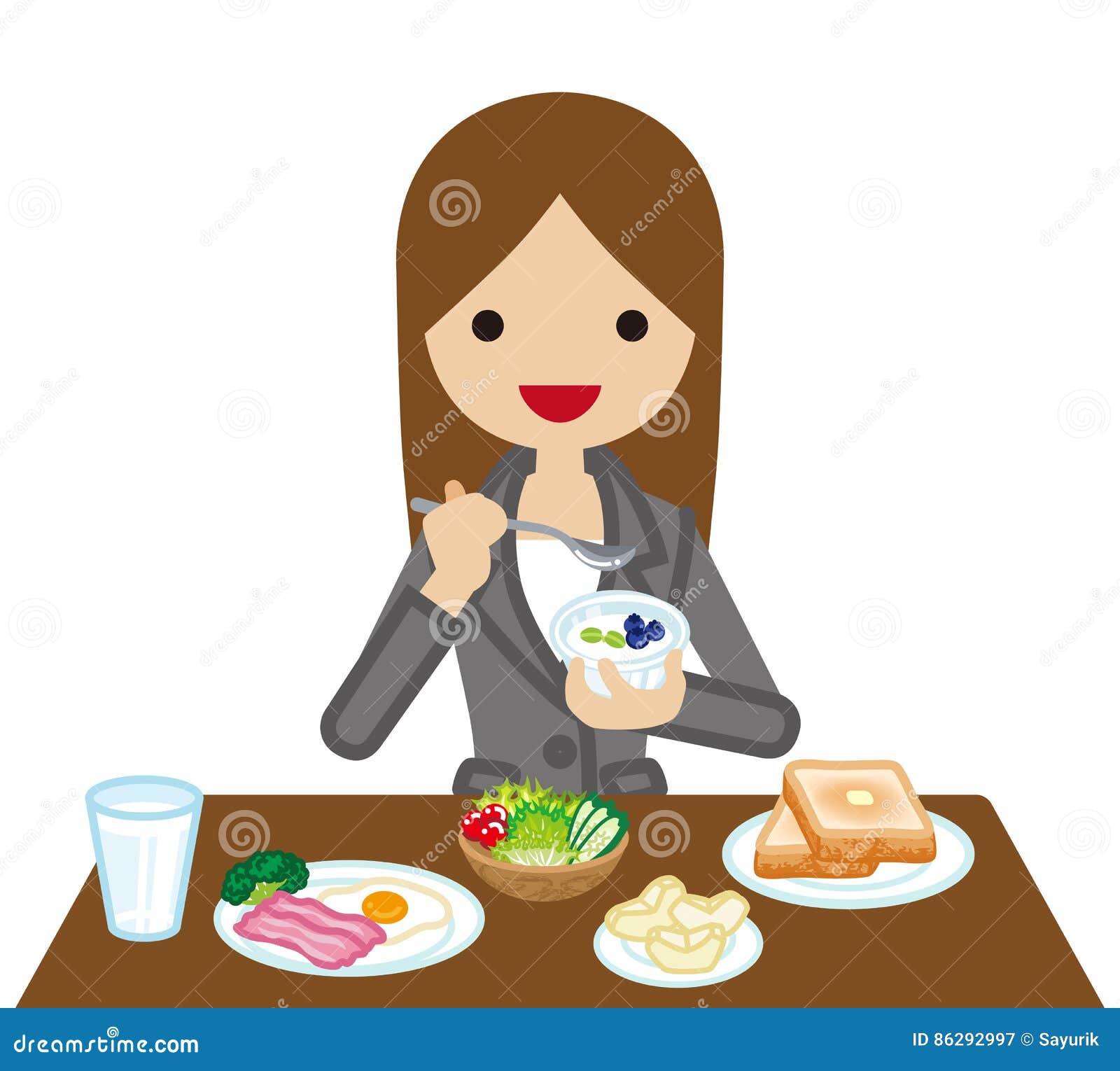 Businesswoman Eating Breakfast Stock Vector - Illustration of glass ...