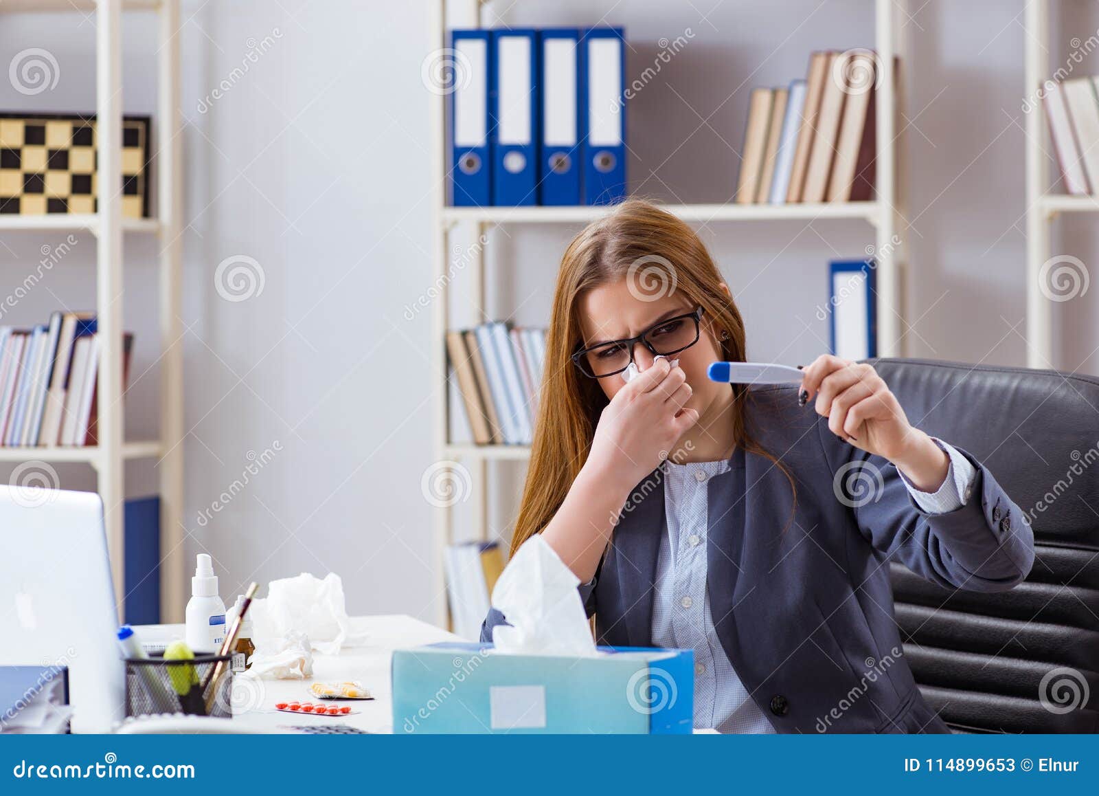 The Businesswoman Employee Sick in the Office Stock Image - Image of ...