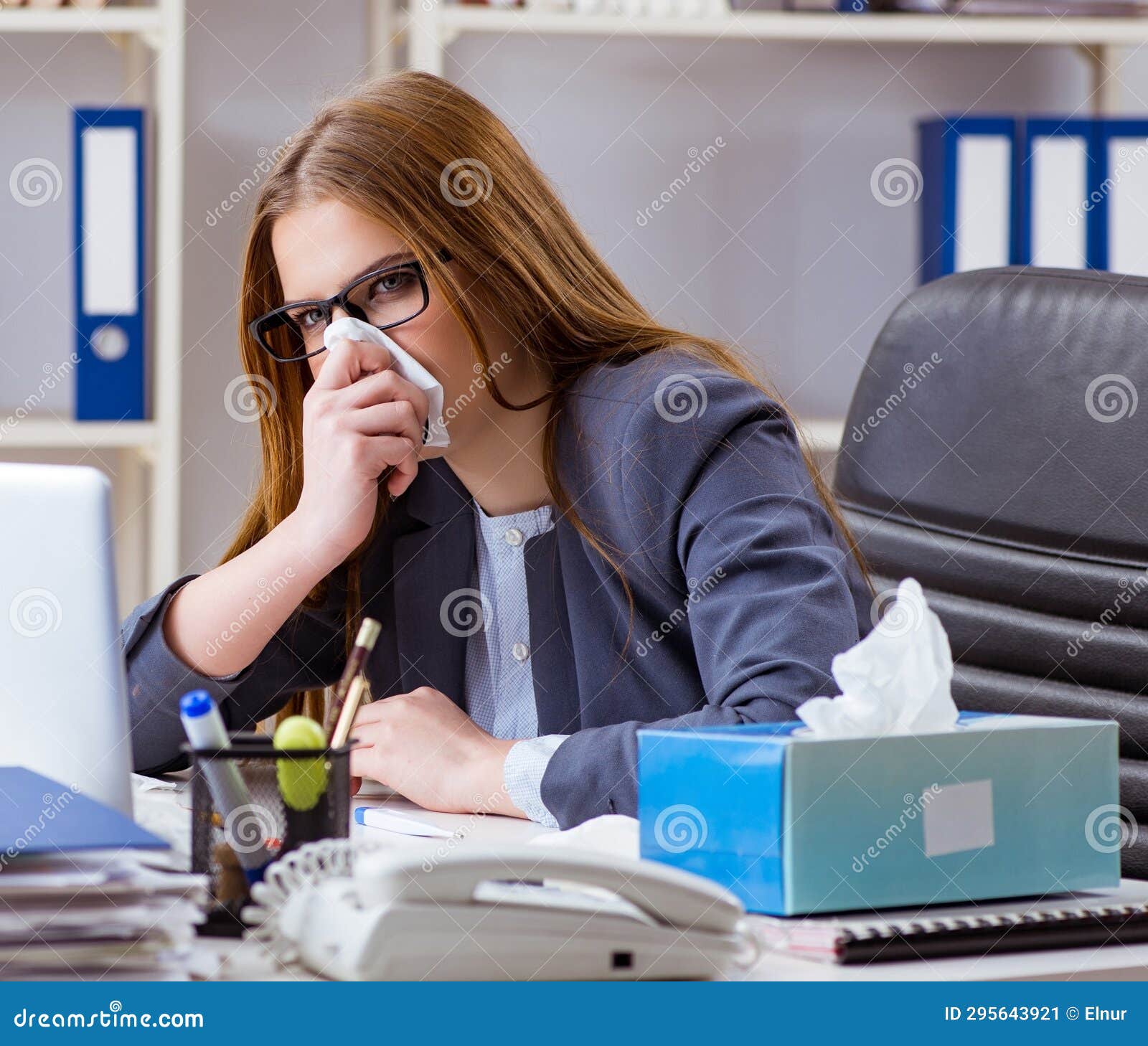 Businesswoman Employee Sick in the Office Stock Image - Image of ...