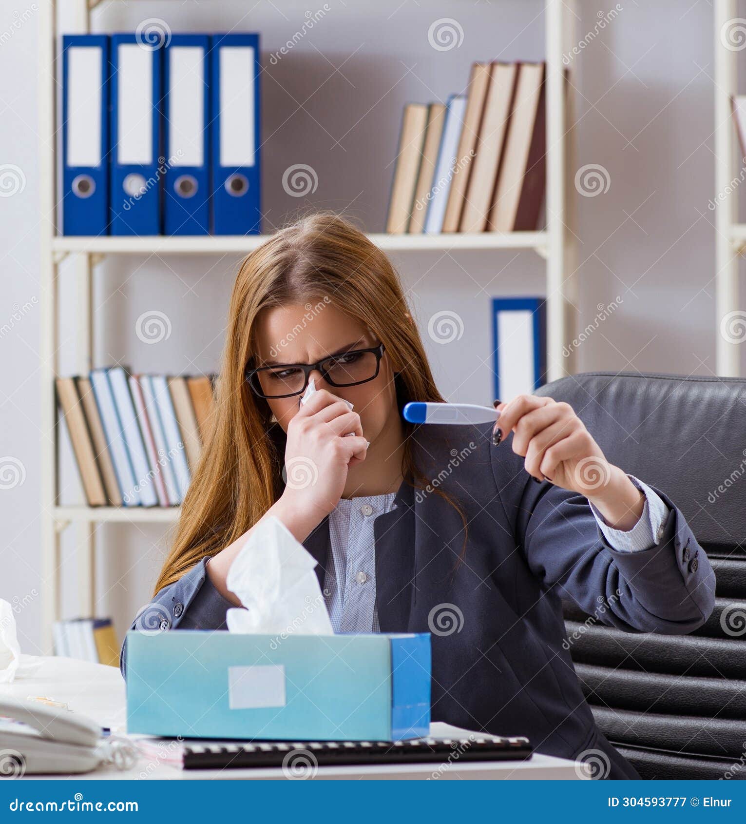Businesswoman Employee Sick in the Office Stock Image - Image of nose ...