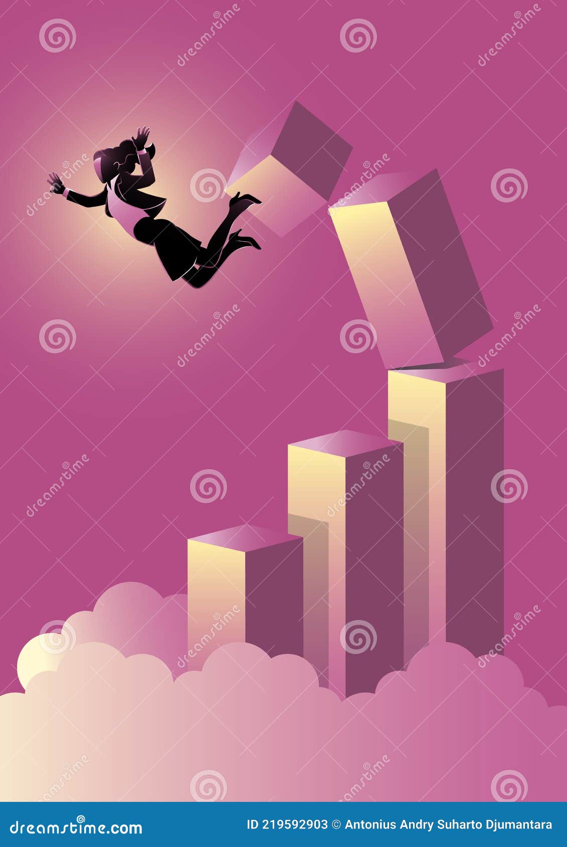 A Businesswoman Falling Down From Graph Chart Crumbled Cartoon Vector ...