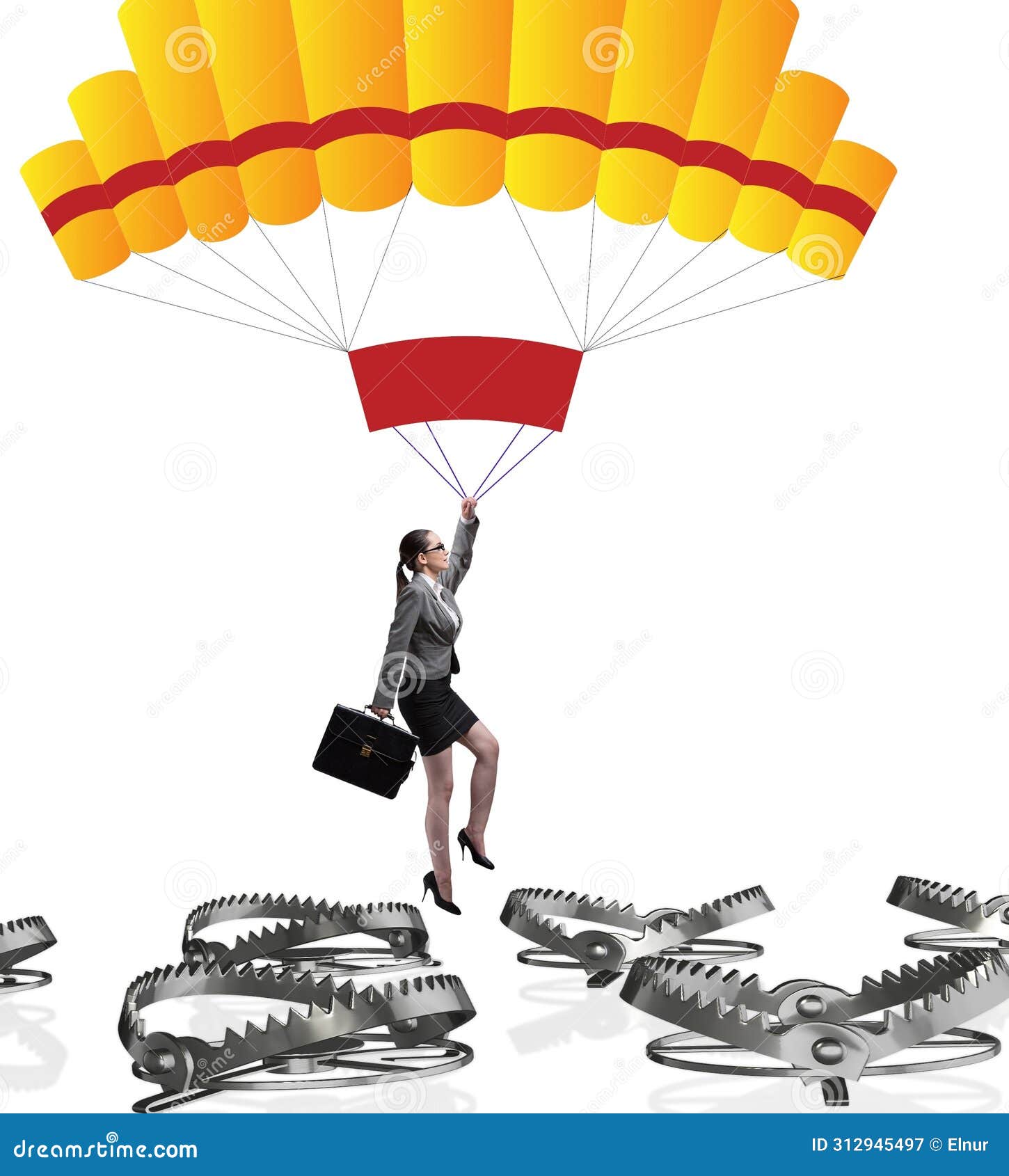 Businesswoman Falling into Trap on Parachute Stock Image - Image of ...