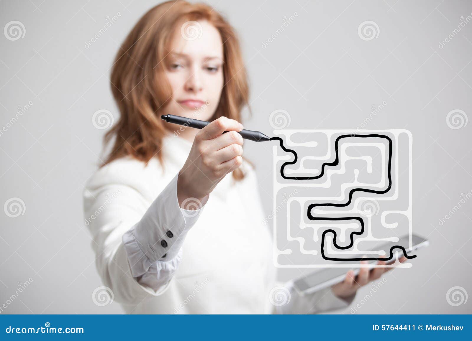 Businesswoman Finding the Maze Solution Writing on Stock Image - Image ... Businesswoman Finding the Maze Solution Writing on Stock Image - Image ...