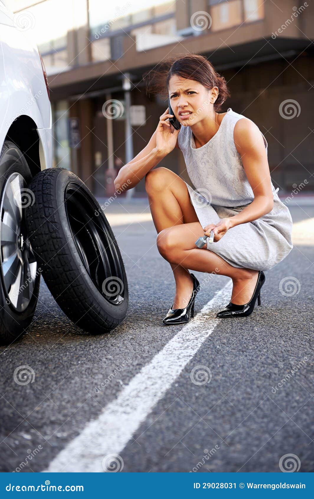 Businesswoman flat tire stock image. Image of danger - 29028031