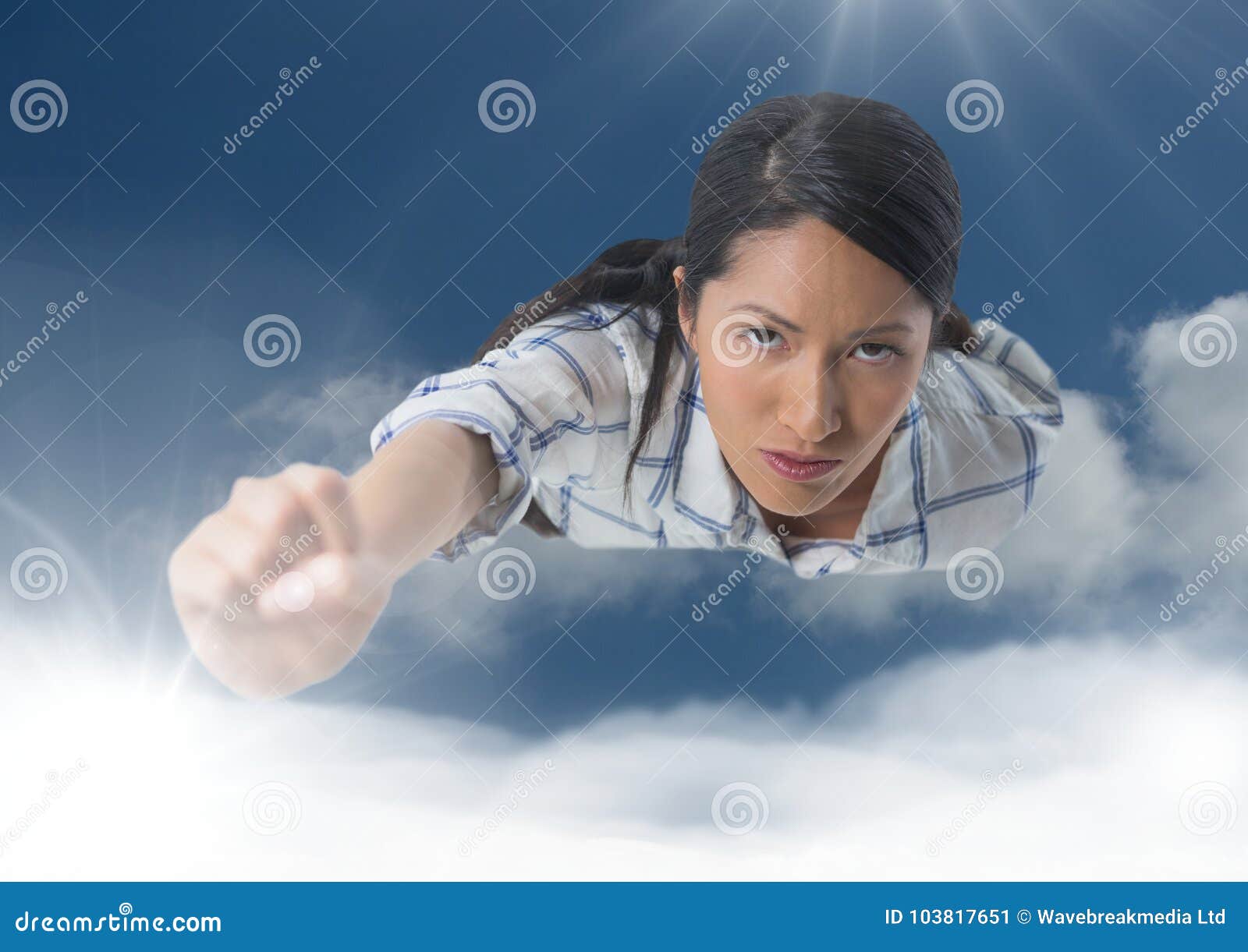 Businesswoman Flying in Clouds Stock Image - Image of cloudy, black ...
