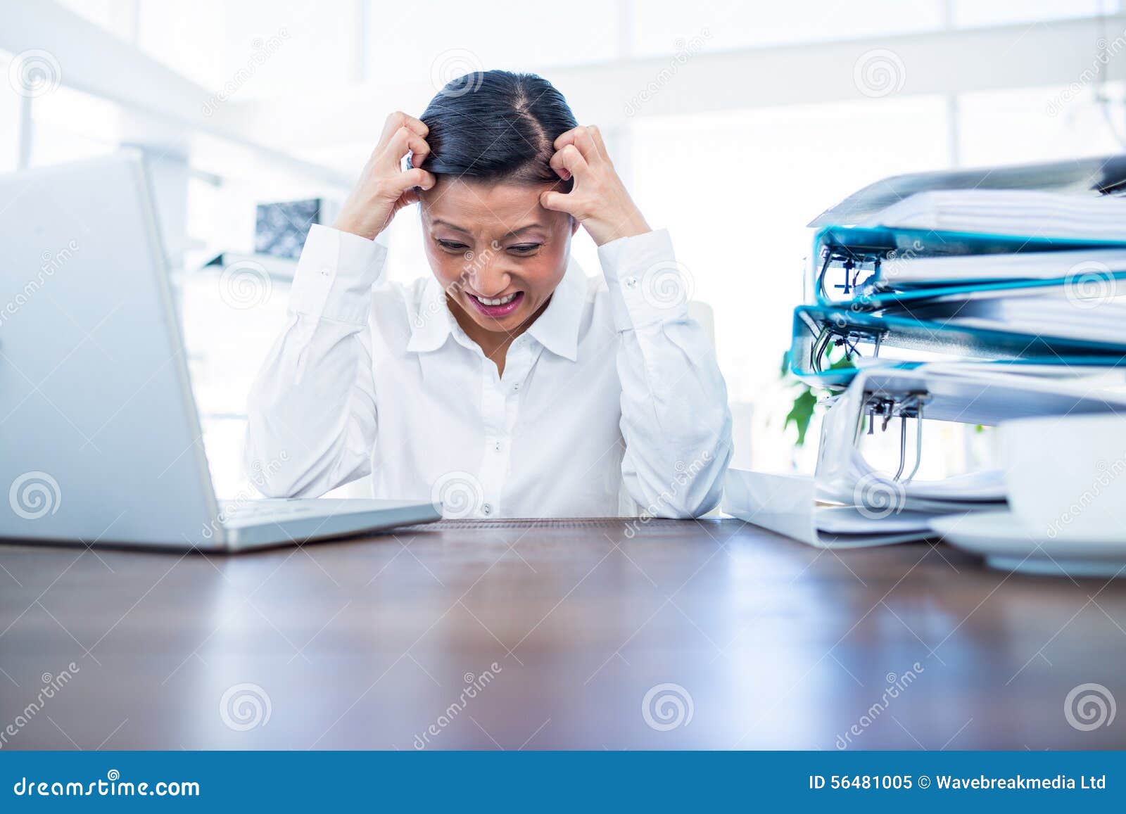 Businesswoman Getting Stressed at Her Desk Stock Image - Image of ...