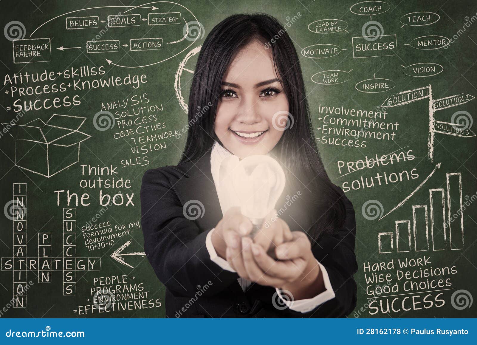Businesswoman Give Light Bulb in Class Stock Photo - Image of black ...