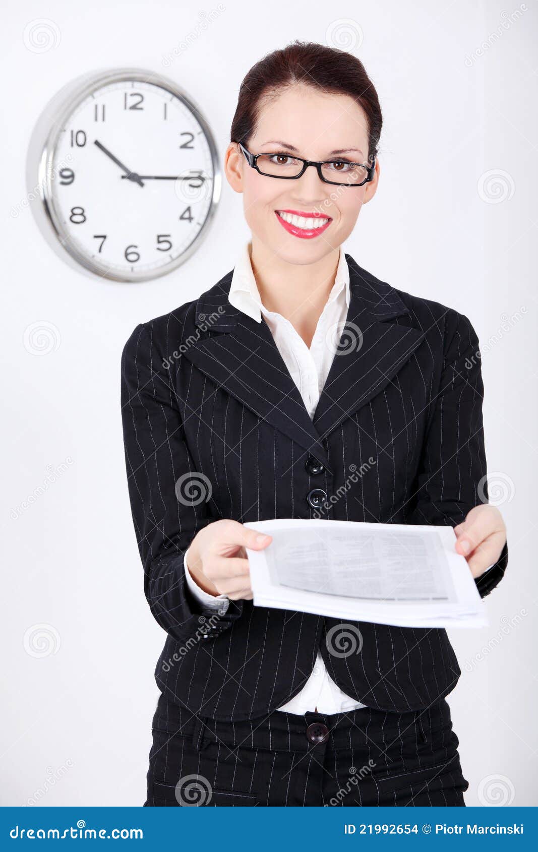 Businesswoman Giving Files. Stock Photo - Image of person, brunette ...
