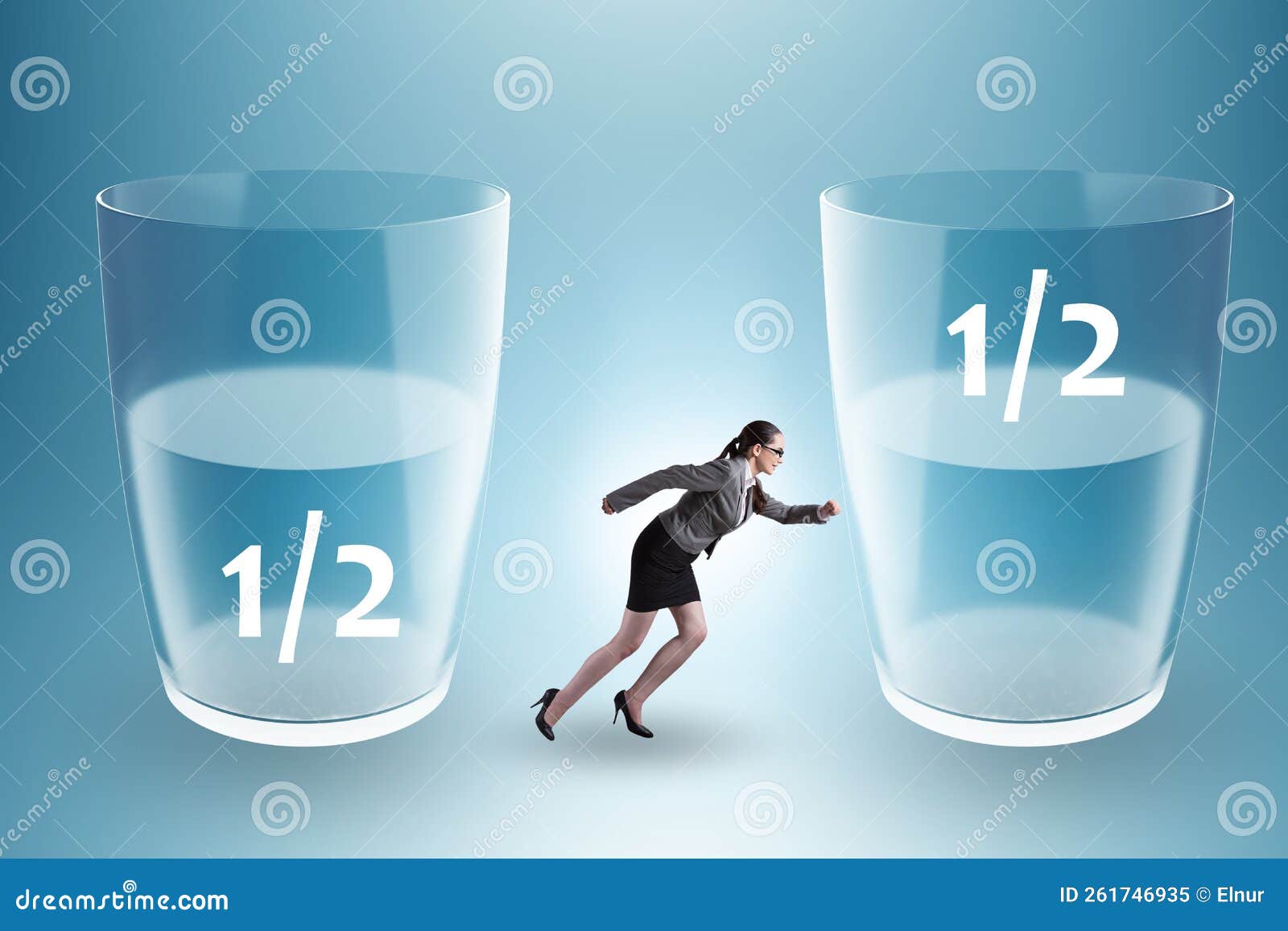 Businesswoman in Half Empty Half Full Glass Concept Stock Image - Image ...