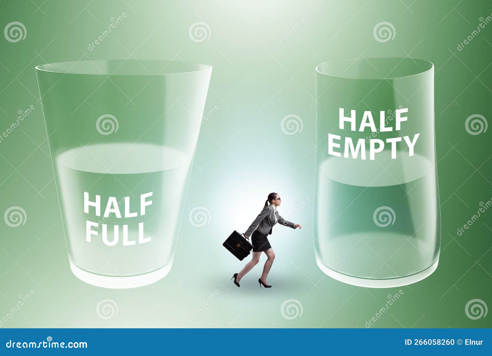 Businesswoman in Half Empty Half Full Glass Concept Stock Photo - Image ...