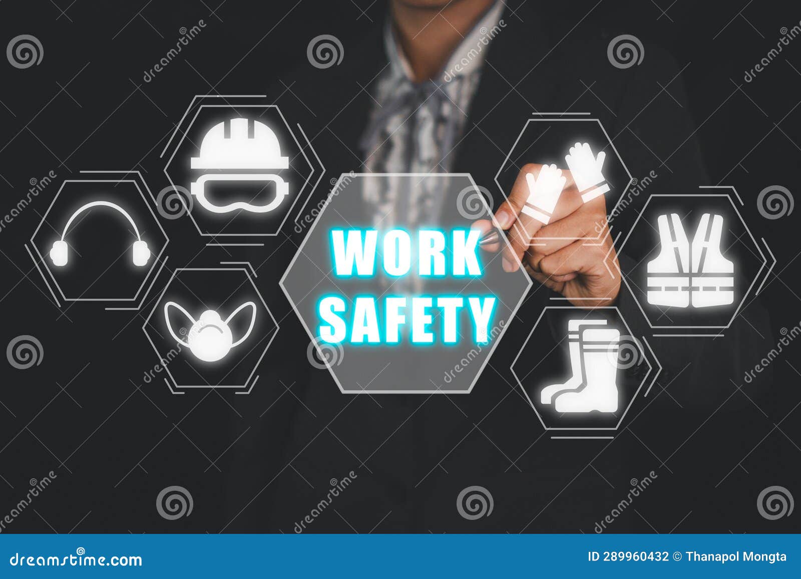 Businesswoman Hand Touching Work Safety Icon on Virtual Screen Stock ... Businesswoman Hand Touching Work Safety Icon on Virtual Screen Stock ...